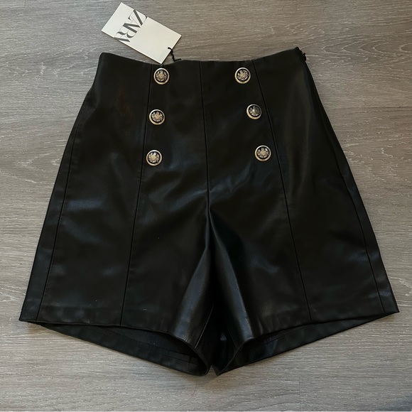 Zara | Shorts | Zara Faux Leather Shorts With Buttons | Poshmark